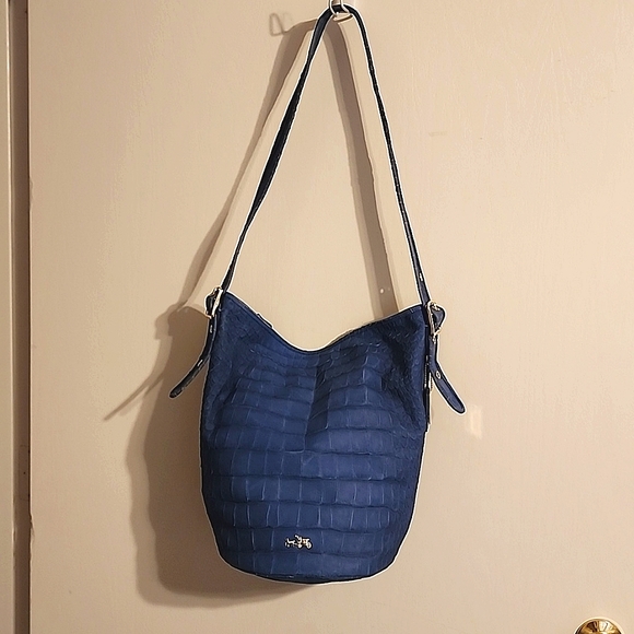 Coach | Bags | Coach Blue Denim Leather Embossed Bucket Handbag | Poshmark